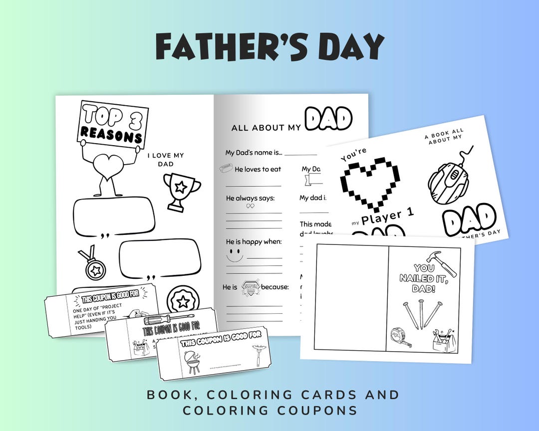 Father's Day Coloring Bundle Printable, Father's Day Crafts, Presents ...
