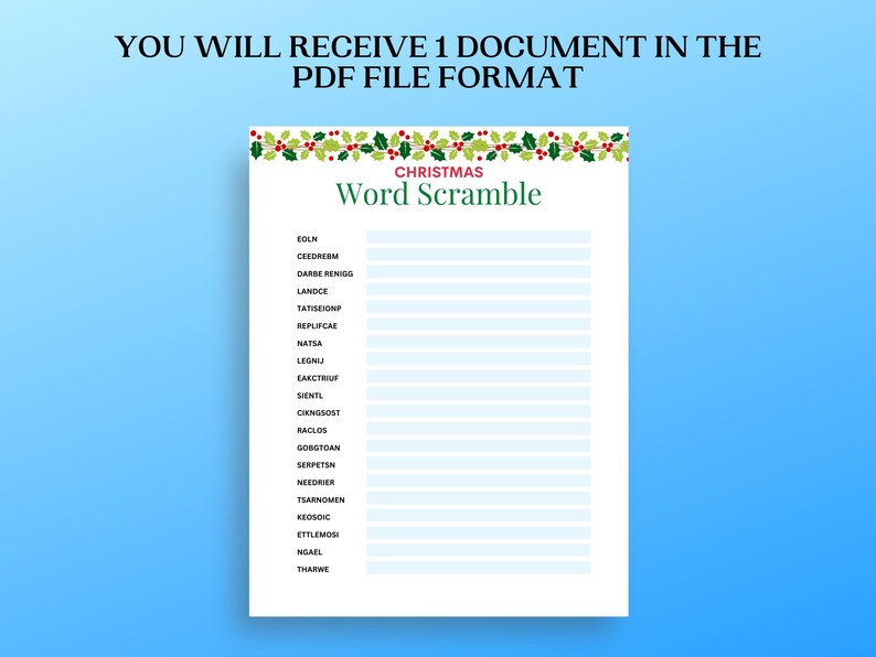 Christmas Word Scramble Printable - Etsy