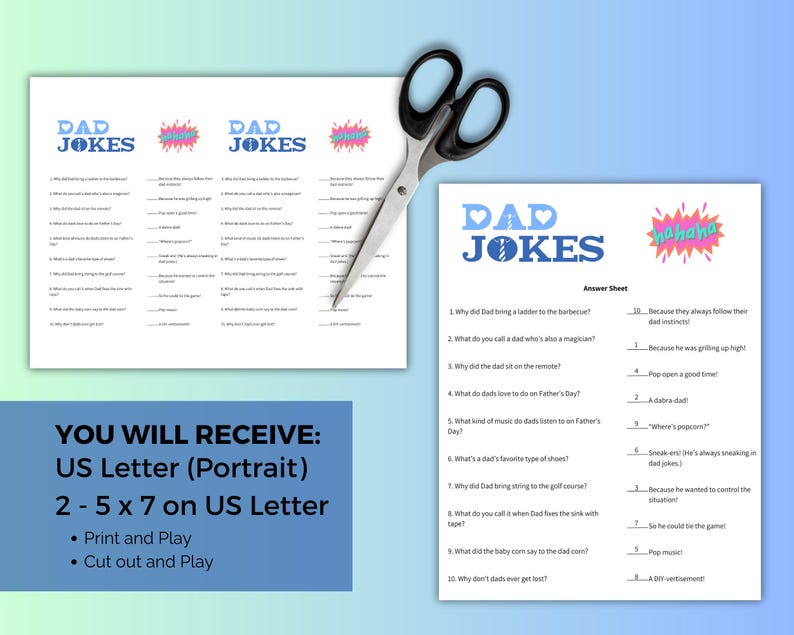 Father's Day Dad Jokes Printable, Fun Father's Day, Family Game Night ...