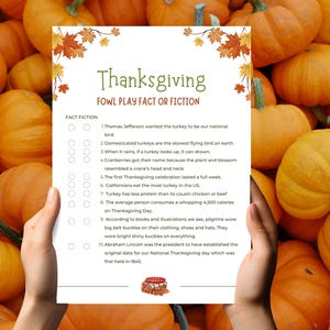 Thanksgiving Fact or Fiction Printable - Etsy