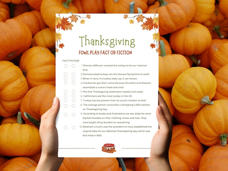 Thanksgiving Fact or Fiction Printable - Etsy
