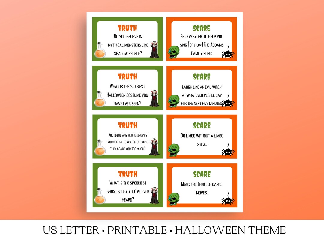 Halloween Truth or Scare Printable, Halloween Activity, Family Fun - Etsy