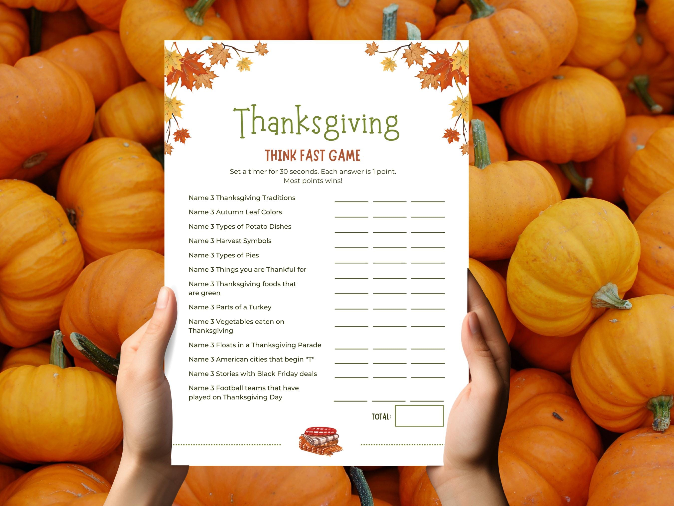 Thanksgiving Think Fast Printable - Etsy