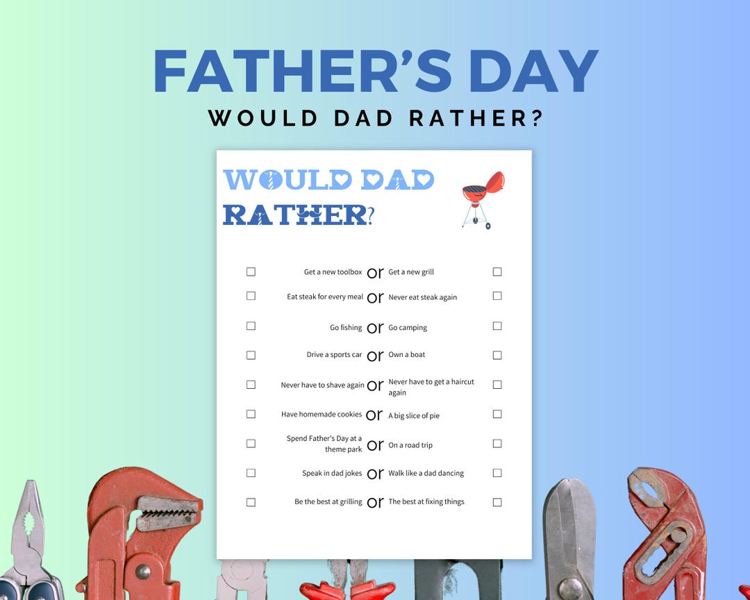 Father's Day Would Dad Rather Game Printable, Fun Father's Day, Family ...