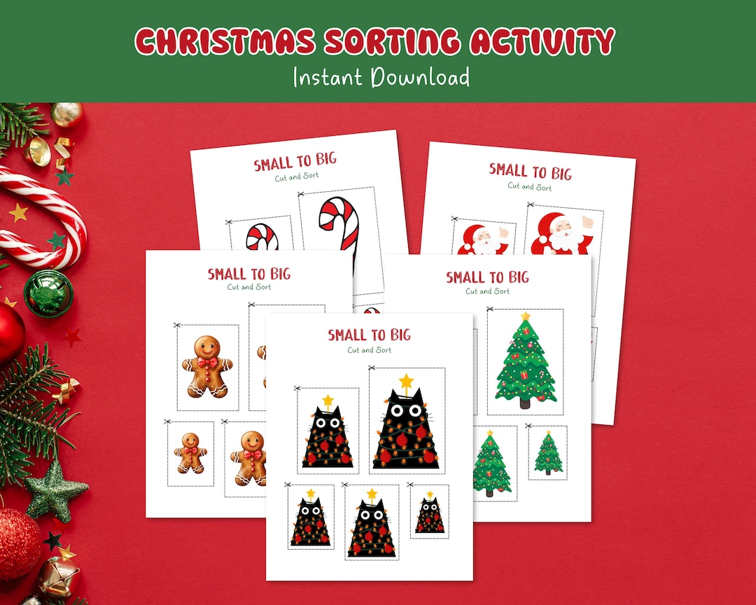 Christmas Sorting Activity Printable, Size Matching, Christmas Activity ...