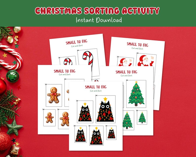 Christmas Sorting Activity Printable, Size Matching, Christmas Activity ...