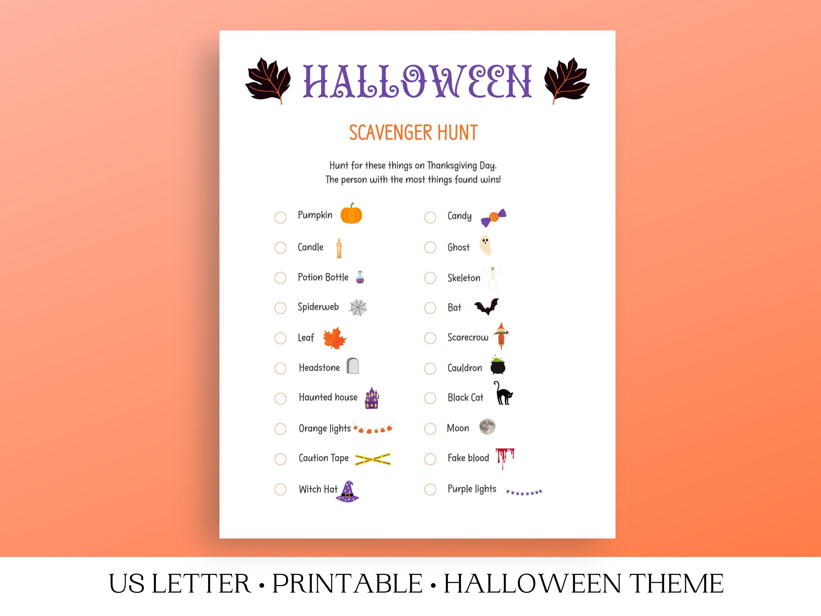 Halloween Scavenger Hunt Printable, Halloween Activity, Family Fun - Etsy