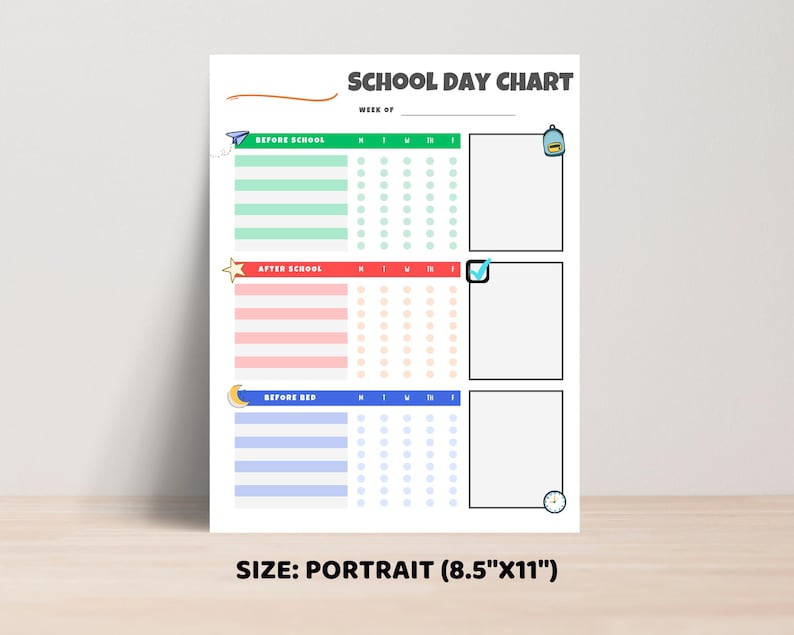 School Day Chart Printable, Kid Schedule, Daily Checklist Kids, Task ...