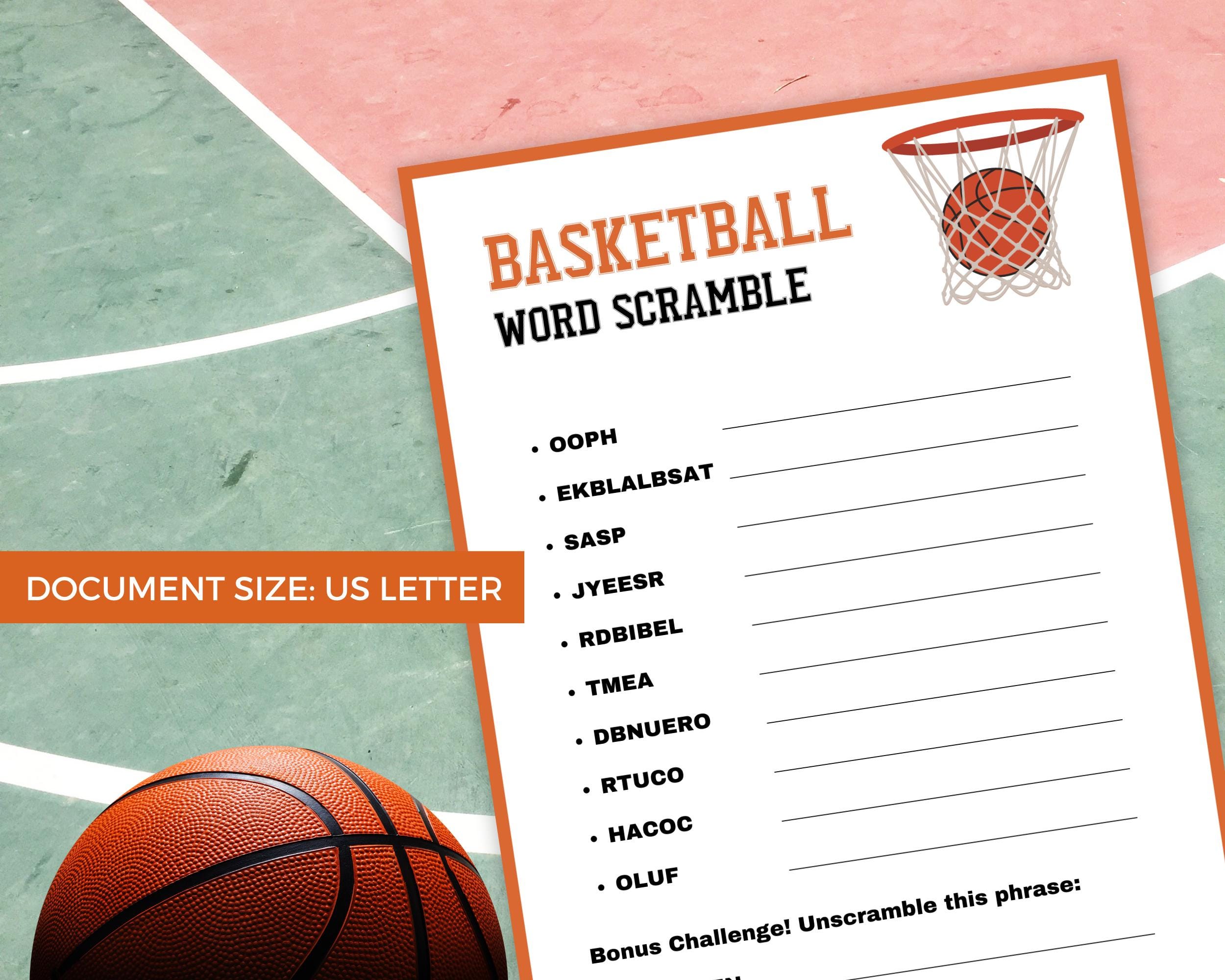 Basketball Word Scramble Game Printable, Sports Fan, Trivia Night ...
