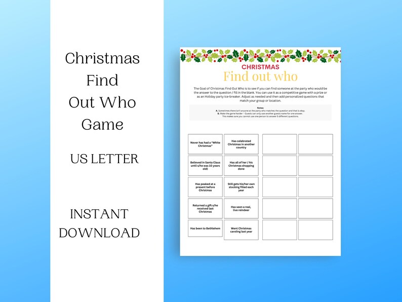 Christmas Find Out Who Game Printable - Etsy
