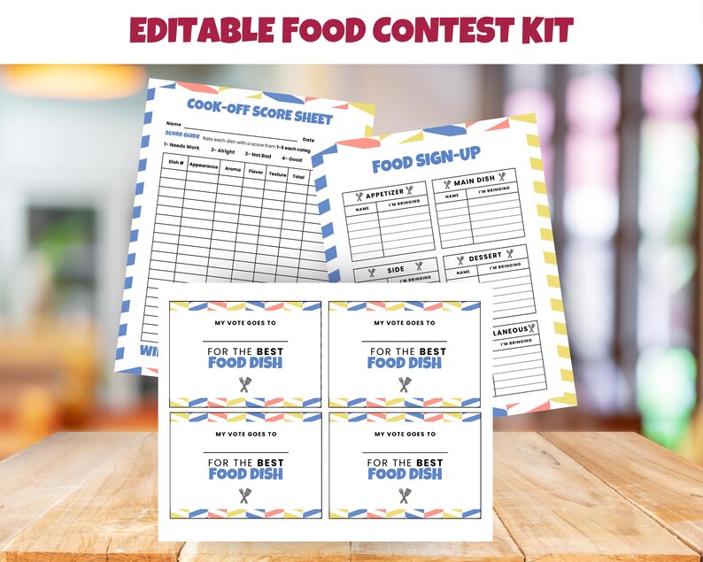 Editable Food Contest Kit – Printable Ballots & Scorecards (instant ...