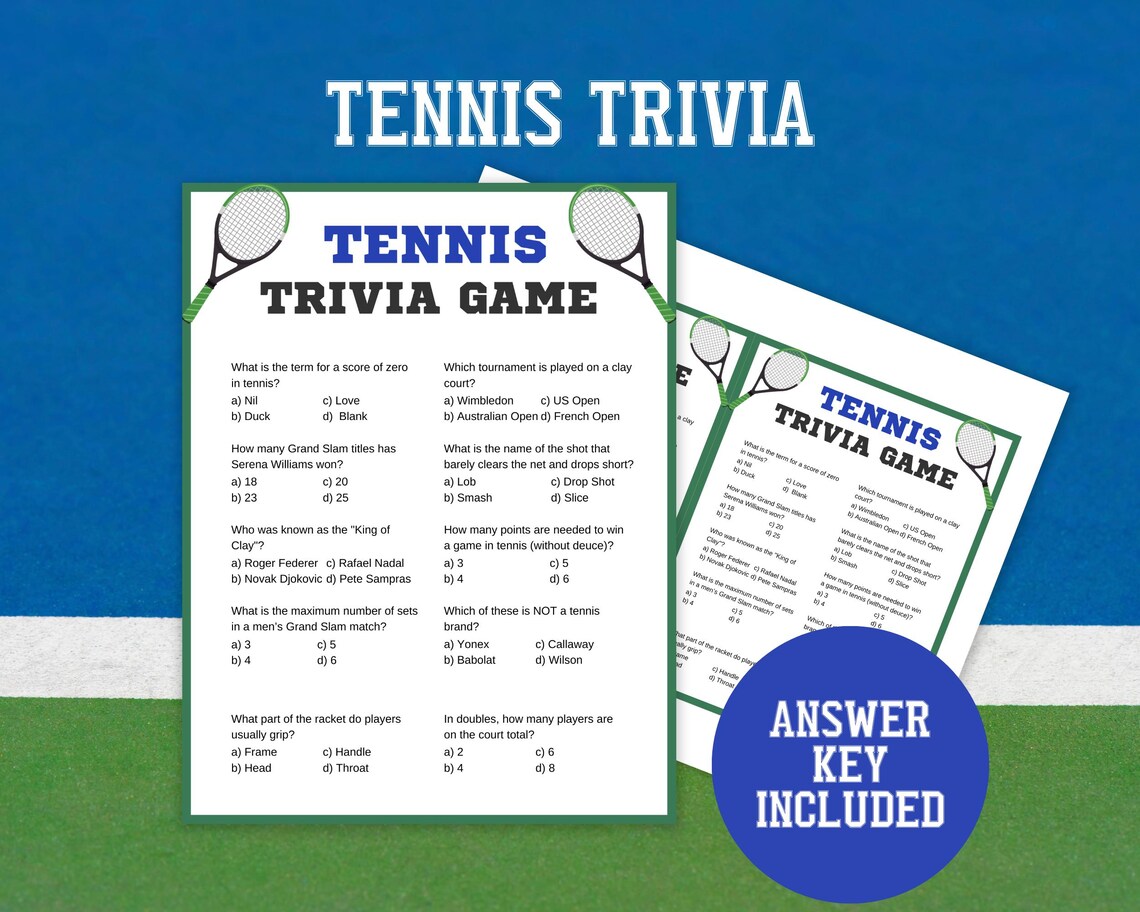 Tennis Trivia Game Printable, Sports Fan, Trivia Night, Team Building ...