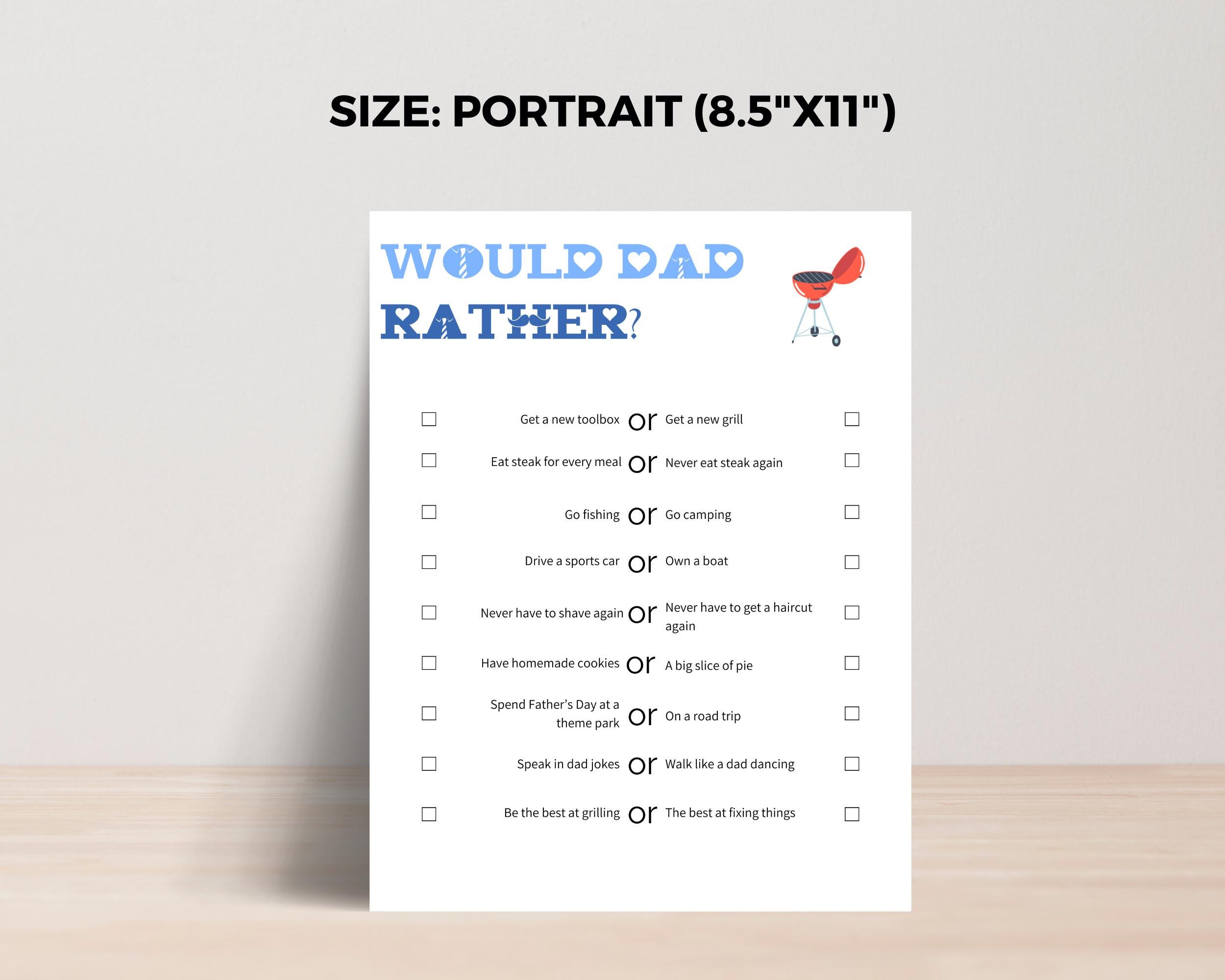 Father's Day Would Dad Rather Game Printable, Fun Father's Day, Family ...