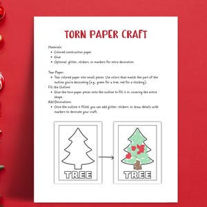 Christmas Torn Paper Craft Printable, Cut and Paste Craft, Christmas ...