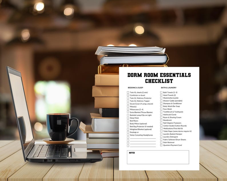 Dorm Room Essentials Checklist Printable, Moving Checklist, Freshman, Packing List, College ...