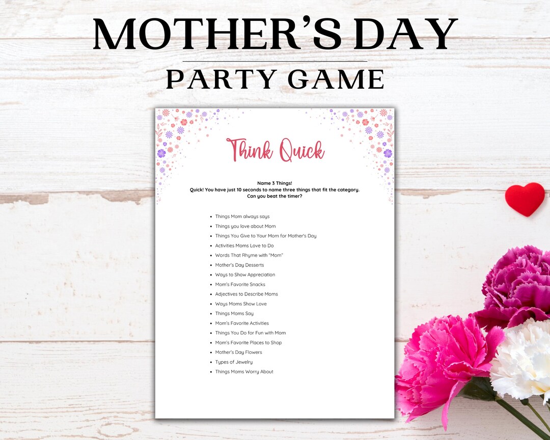 Mother's Day Think Quick Game Printable, Mother's Day Game, Mother's ...
