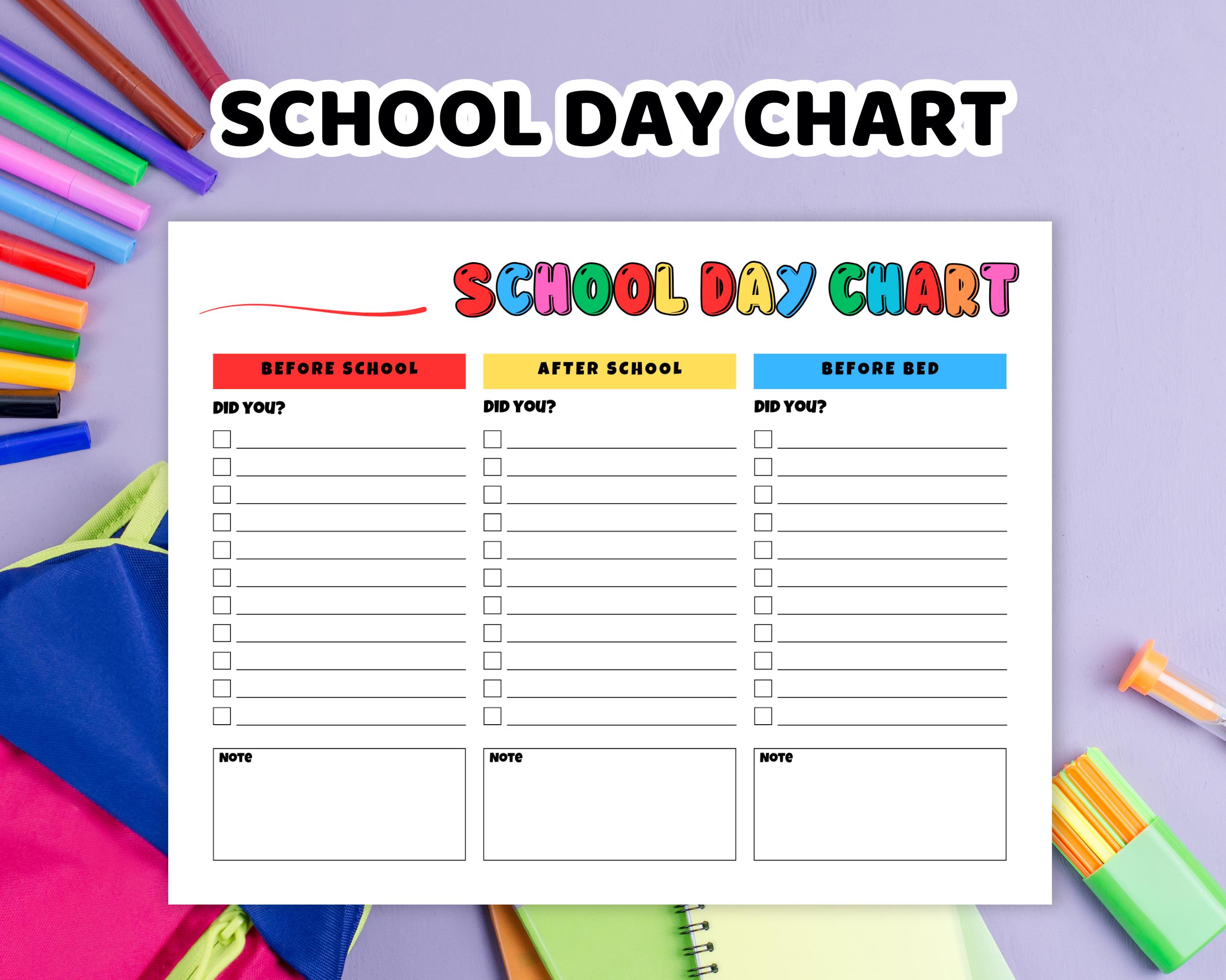 School Day Chart Printable, Kid Schedule, Daily Checklist Kids, Task ...