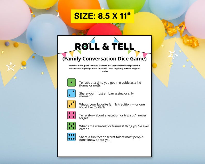 Family Reunion Roll & Tell Game Printable, Reunion Games, Family ...