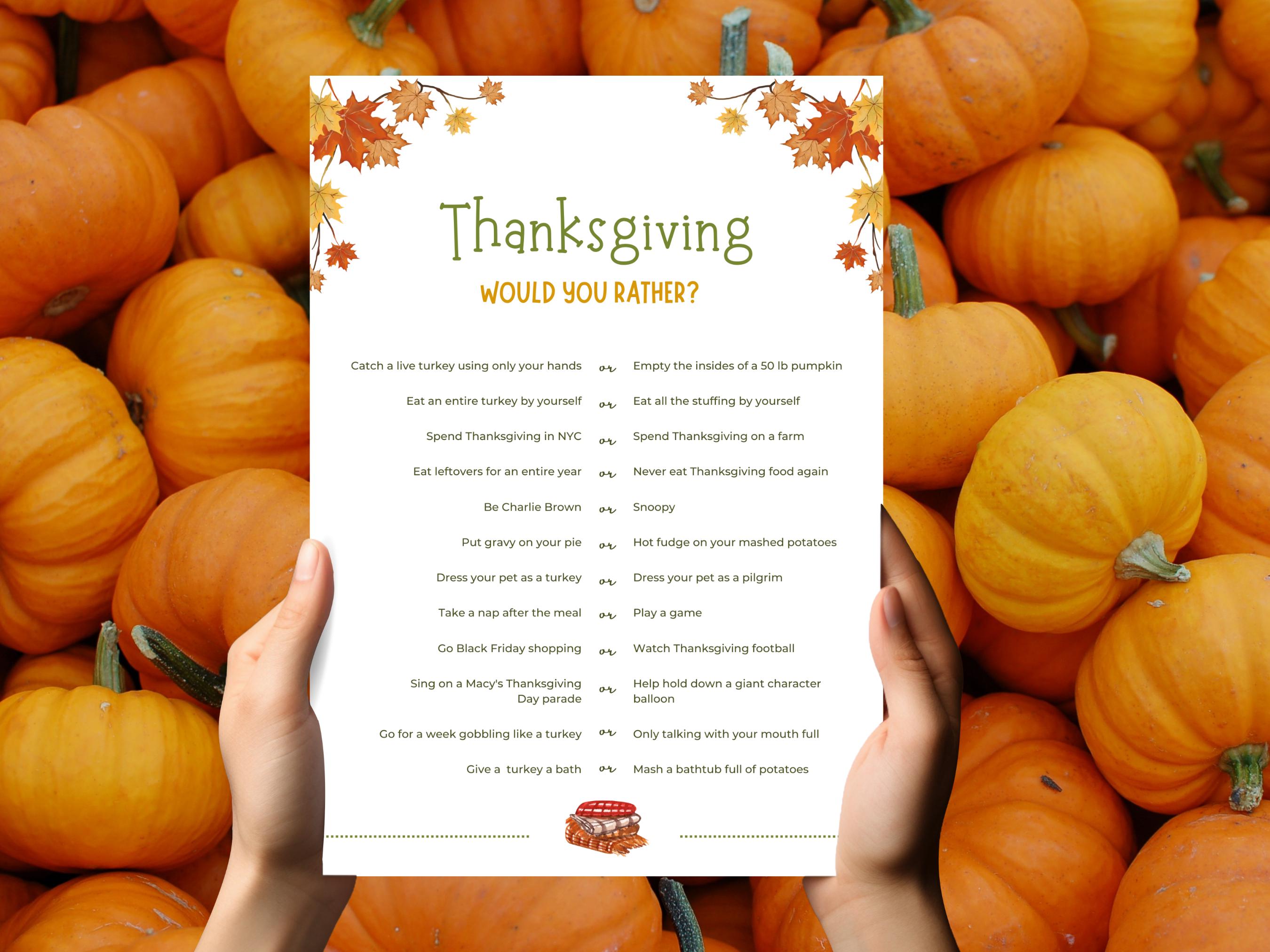 Thanksgiving Would You Rather Game, Family Fun (digital Download) - Etsy