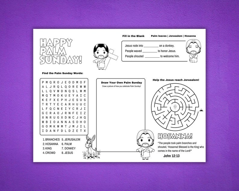 Holy Week Coloring Placemat Printable, Palm Sunday Activity, Easter ...