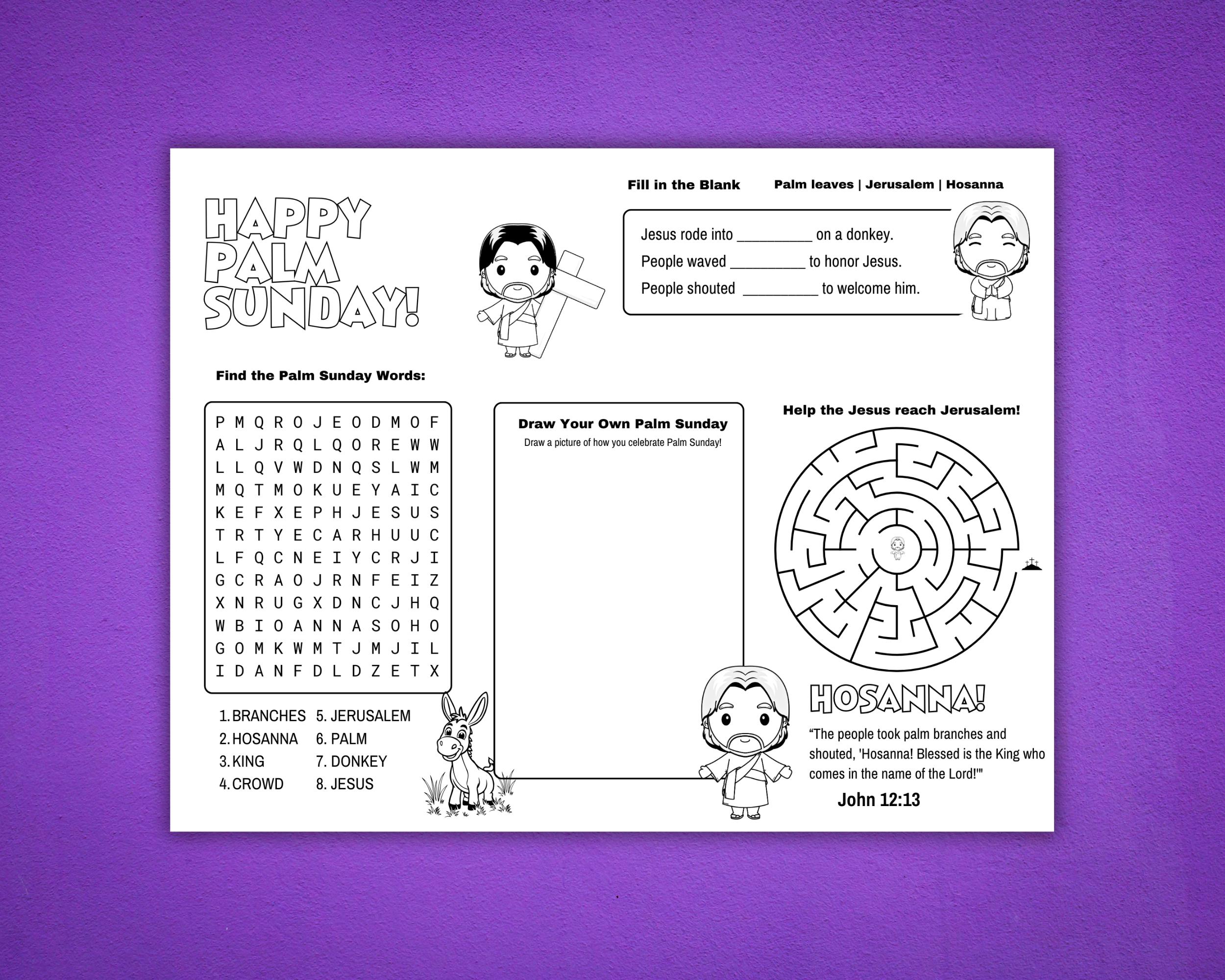 Holy Week Coloring Placemat Printable, Palm Sunday Activity, Easter ...