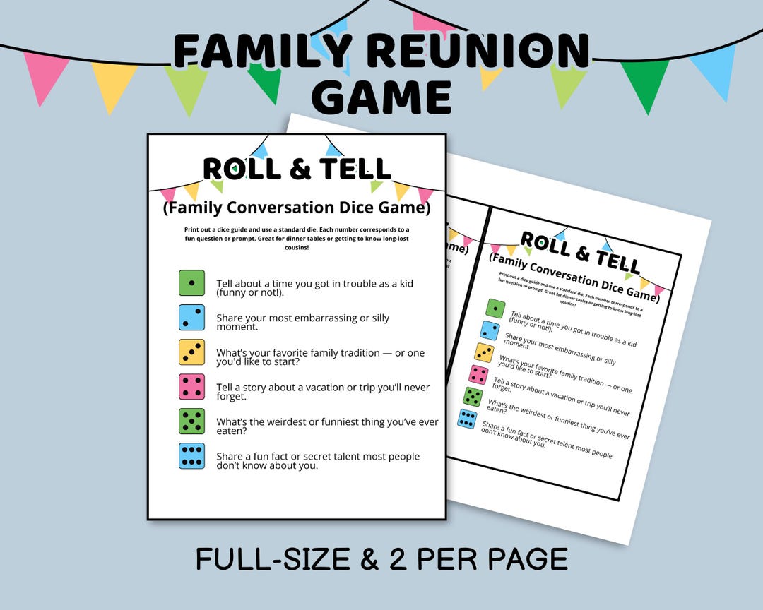 Family Reunion Roll & Tell Game Printable, Reunion Games, Family ...
