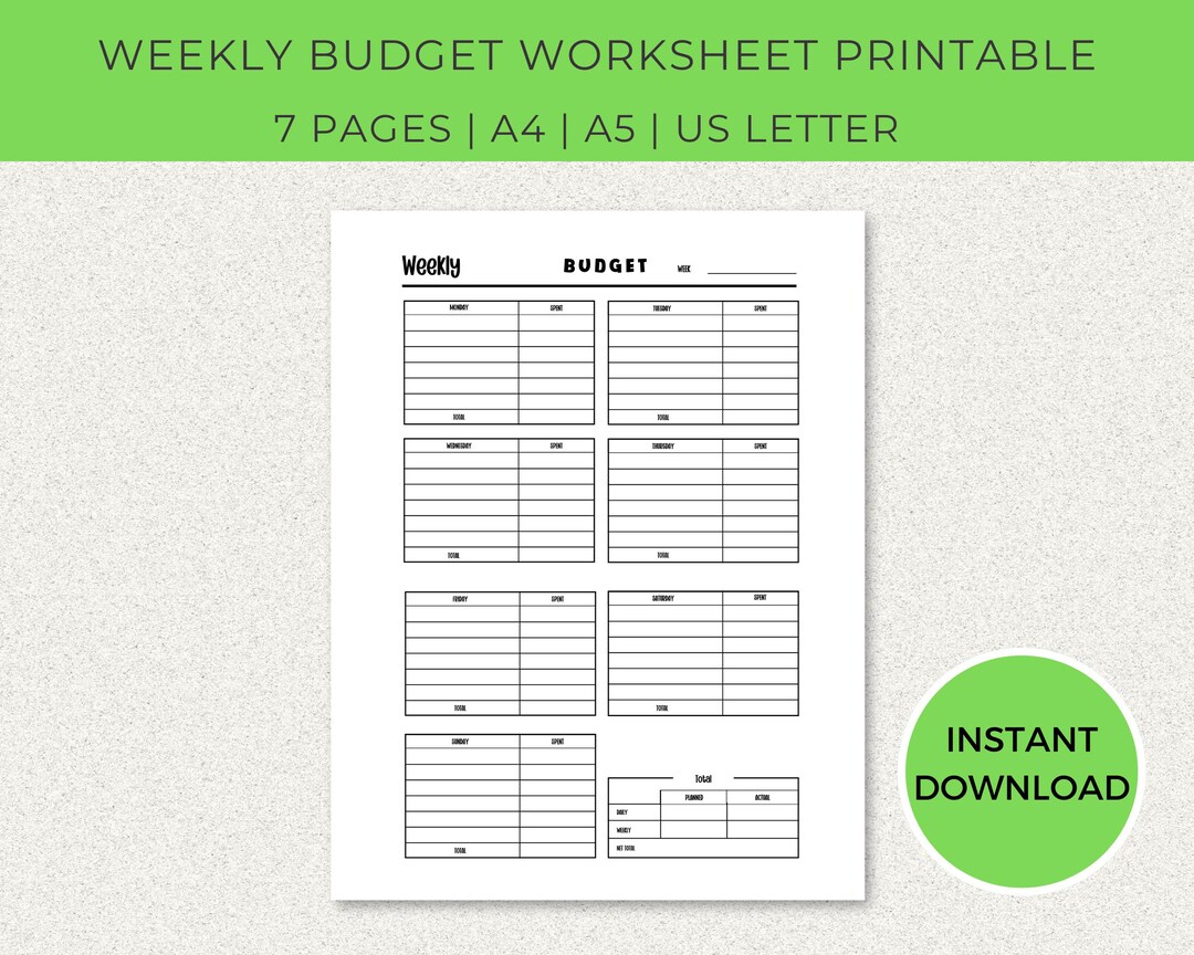 Weekly Budget Worksheet, Financial Planner Printable (digital Download ...
