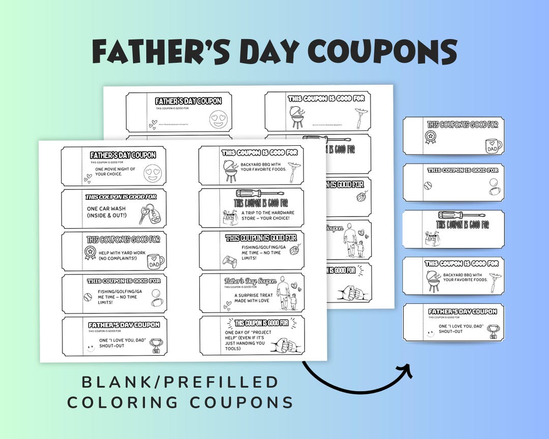 Father's Day Coupons Printable, Father's Day Crafts, Presents for Dad ...