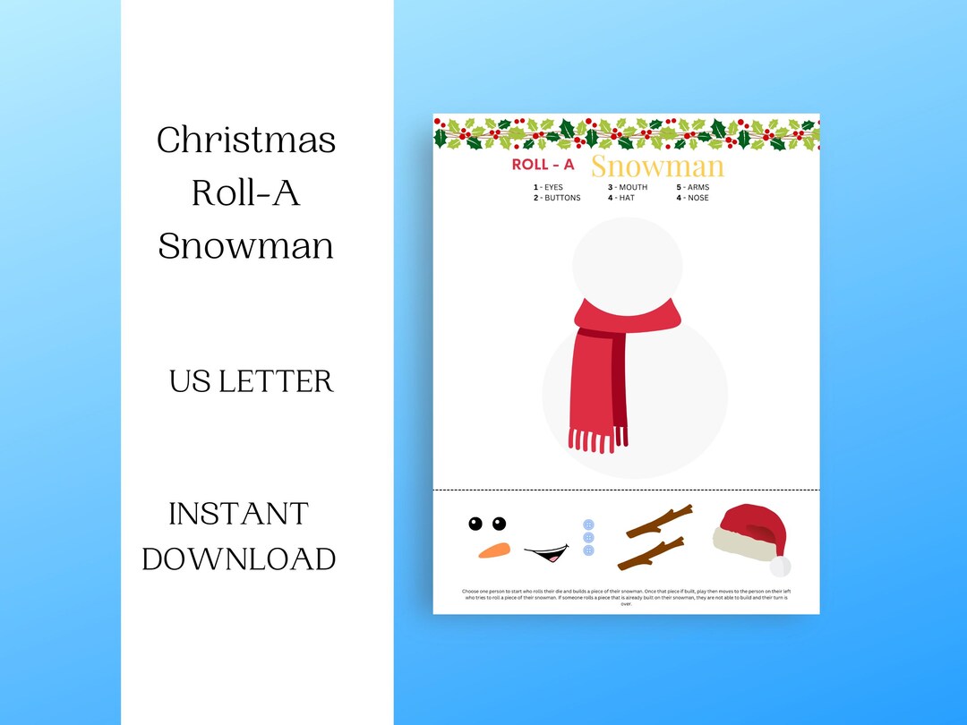 Christmas Roll-a Snowman Printable - Etsy