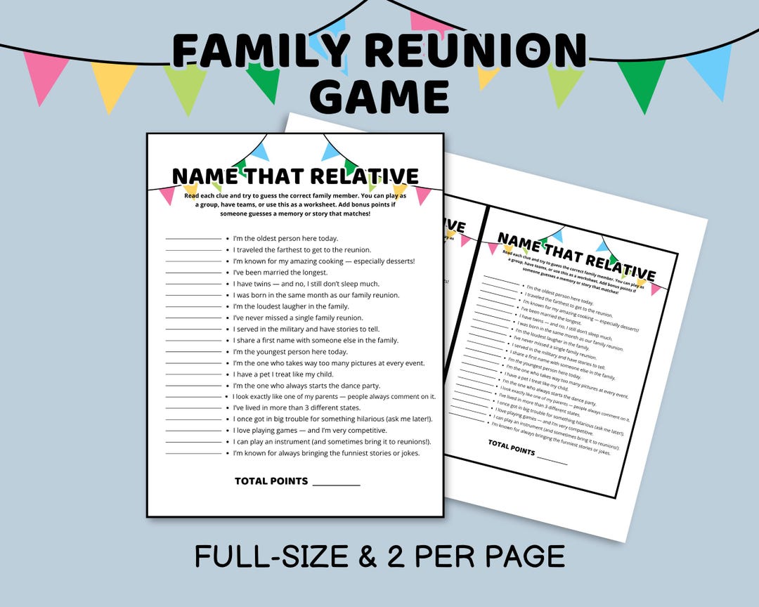 Name That Relative Game, Family Reunion Icebreaker (digital Download ...