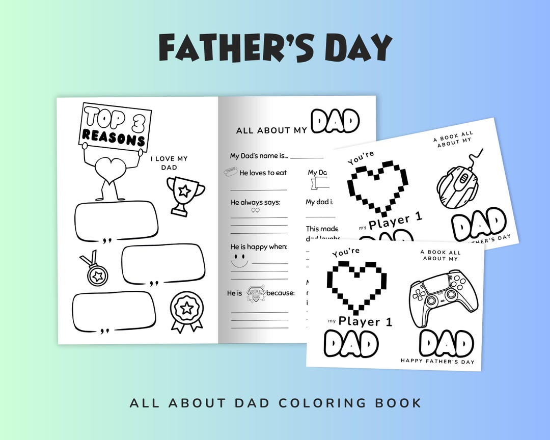 Gamer Dad Coloring Book, Father's Day Gift for Kids (digital Download ...