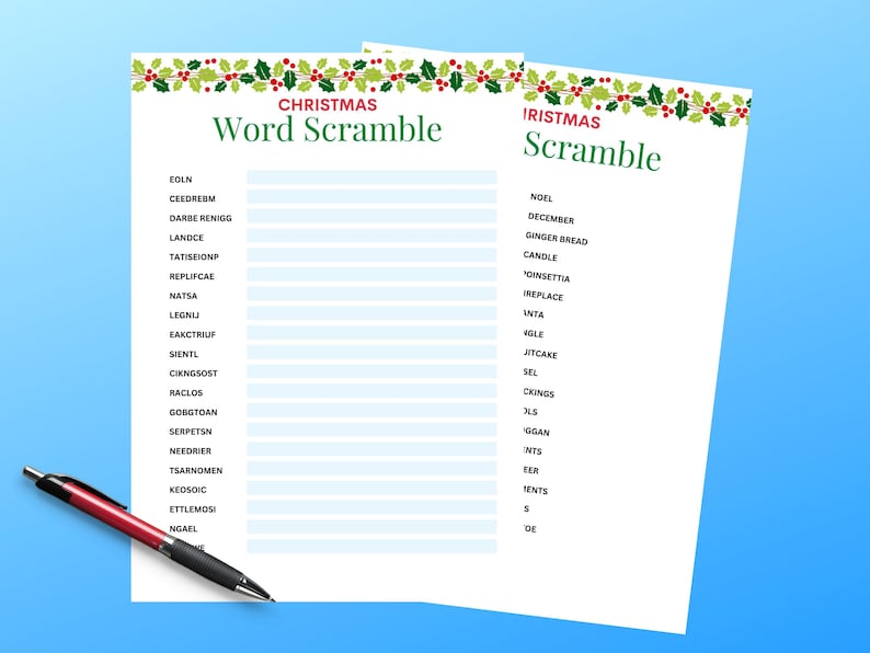 Christmas Word Scramble Printable - Etsy