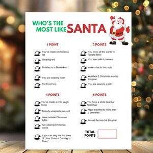 Christmas Who's the Most Like Santa Game Printable - Etsy