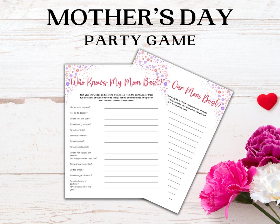 Who Knows Mom Best Game Printable, Group Games, Mother's Day Game ...