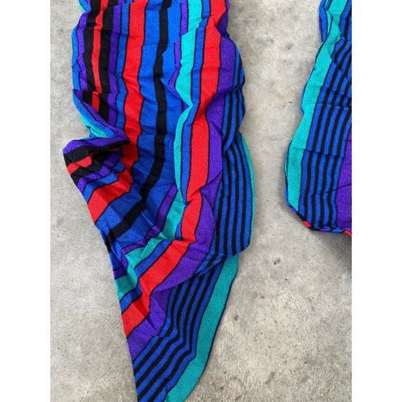 Vintage Scarf 1980s Spandex Striped Red Blue Purple T… - Gem