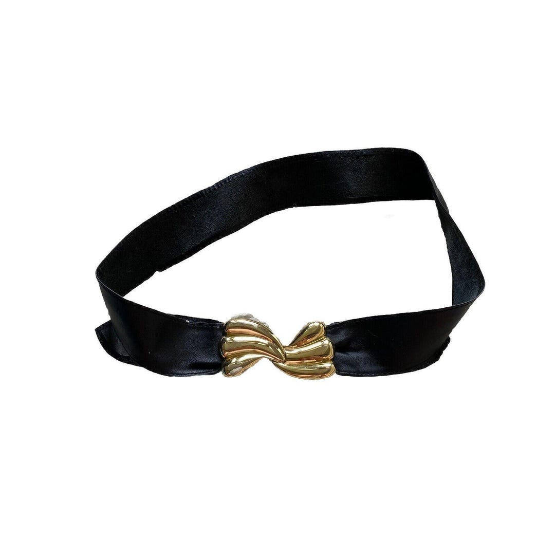 Vintage Belt Clasp Black Leather XS / Small Gold Novelty Glam Waist ...
