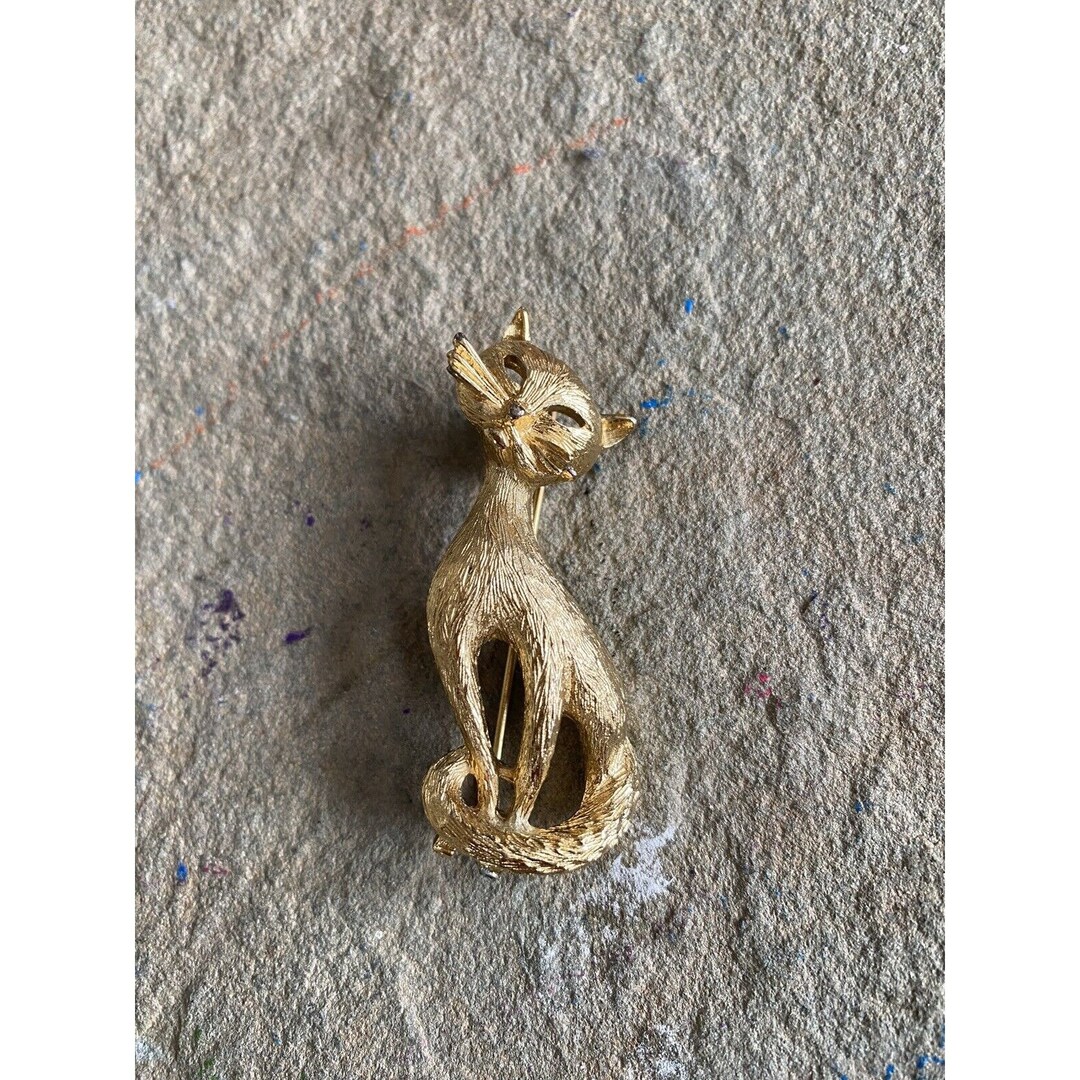 Vintage Monet Gold Tone Cat Pin Brooch Jewelry Estate Find Signed - Etsy