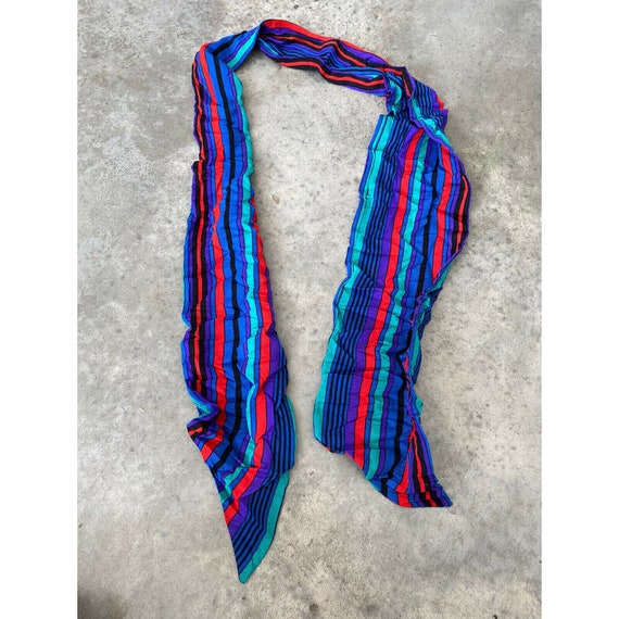 Vintage Scarf 1980s Spandex Striped Red Blue Purple T… - Gem