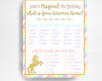 Your Unicorn Name Unicorn Party Sign Pastel Rainbow Unicorn | Etsy