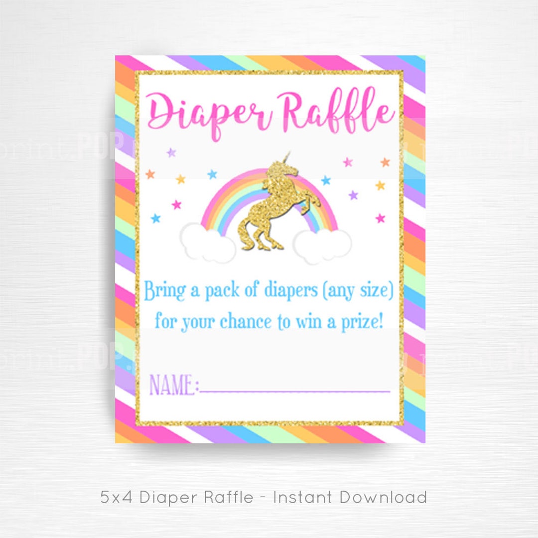 Unicorn Baby Shower Party Printable Diaper Raffle Cards YOU PRINT Pink ...