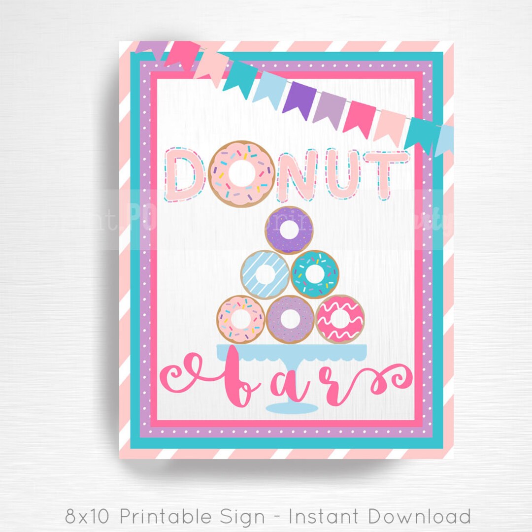 Donut Bar Birthday Party Printable Sign YOU Print Purple Blue Teal Pink ...