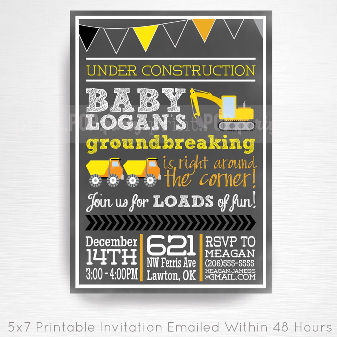 Construction Baby Shower Printable Invitation YOU Print Black Yellow ...