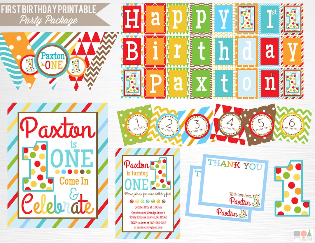 First Birthday Party Printable Package YOU Print ONE Birthday - Etsy