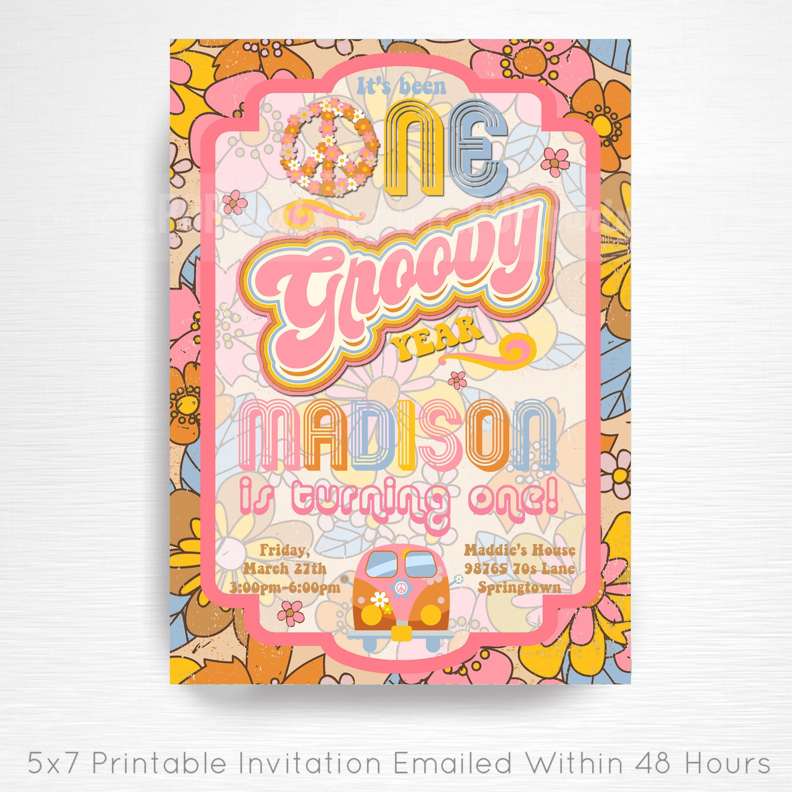 70s 60s One Groovy Year Birthday Party Printable Invitation YOU Print ...