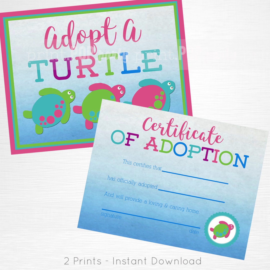Adopt a Turtle Certificate Ocean Under the Sea Birthday Party Printable ...
