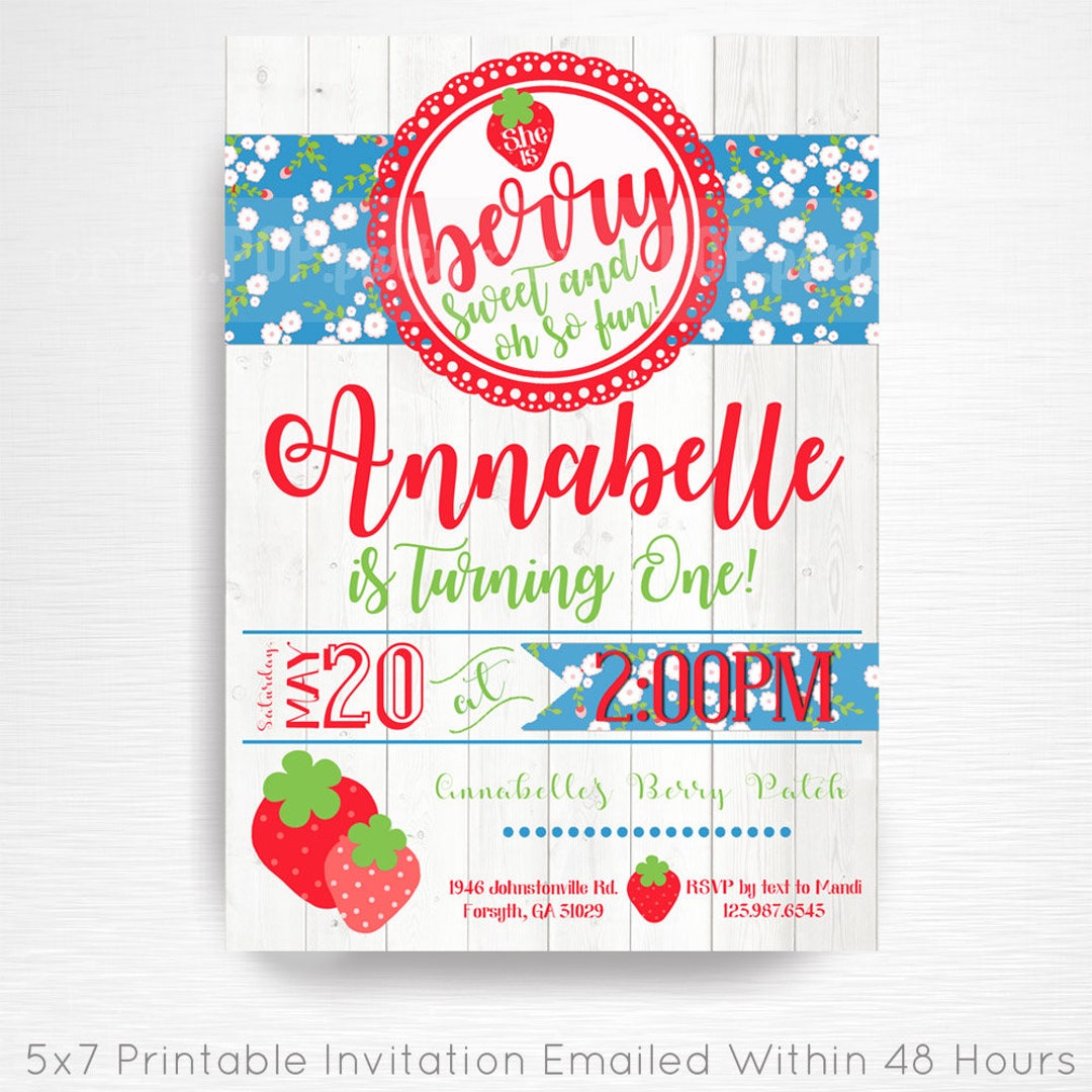 Strawberry Birthday Party Printable Invitation YOU Print Berry Birthday ...