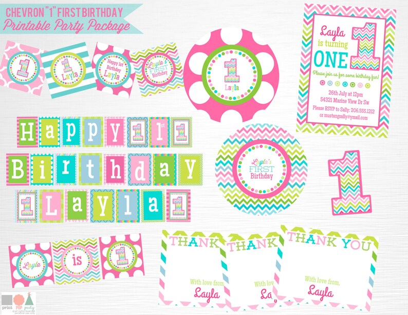 Chevron First Birthday Party Printable Package YOU Print - Etsy
