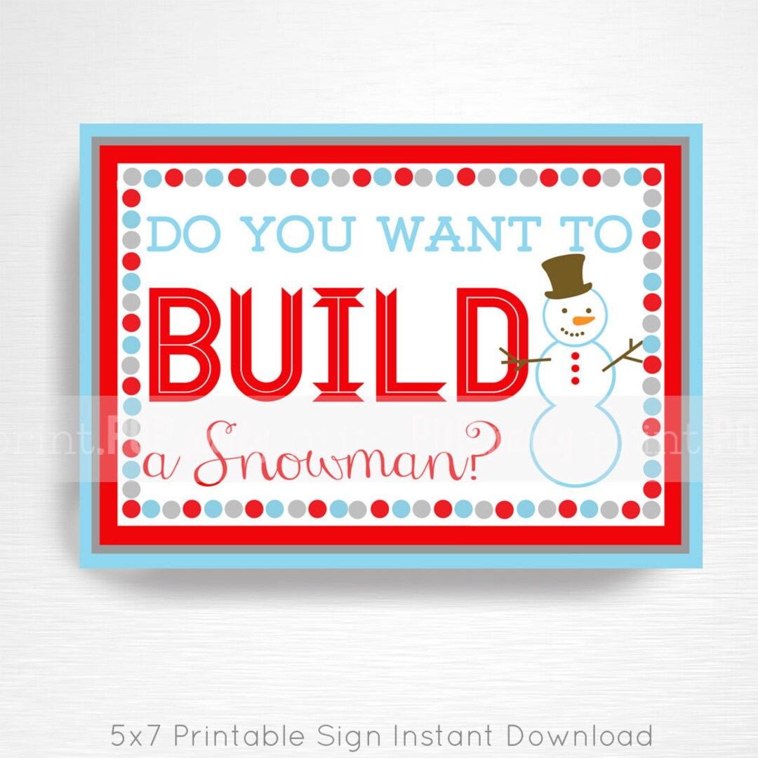 Build A Snowman Party Sign INSTANT DOWNLOAD 5x7 Red Blue Snowman ...