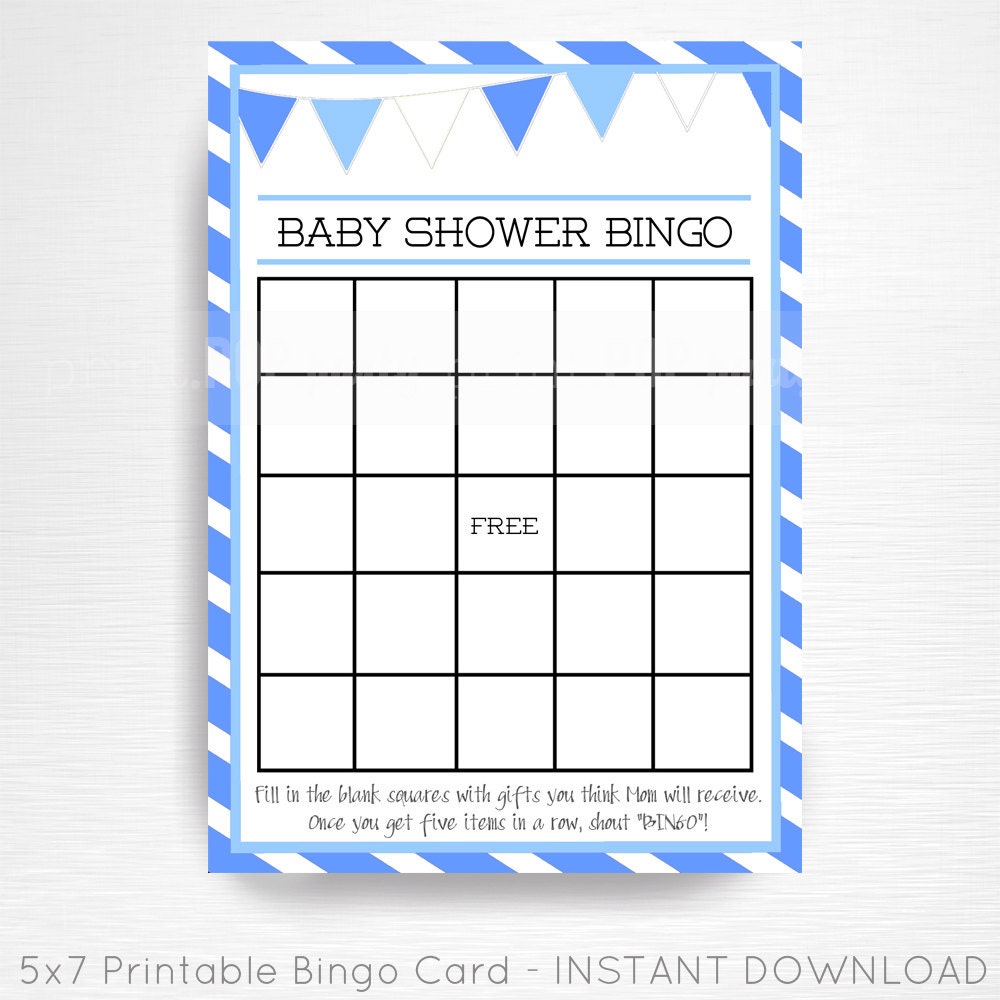 Blue Boy Baby Shower Bingo Card Instant Download Blue White Baby Shower ...