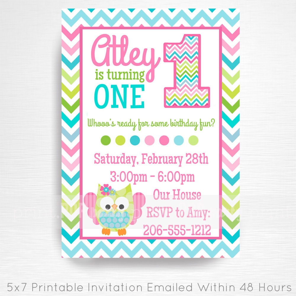 Chevron Owl Birthday Party Printable Invitation YOU Print - Etsy